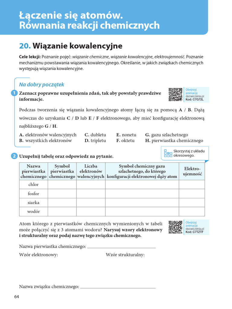 Zeszyt Cwiczen Chemia Nowej Ery Klasa 7 Zadania Na Marzec Kwiecien | PDF