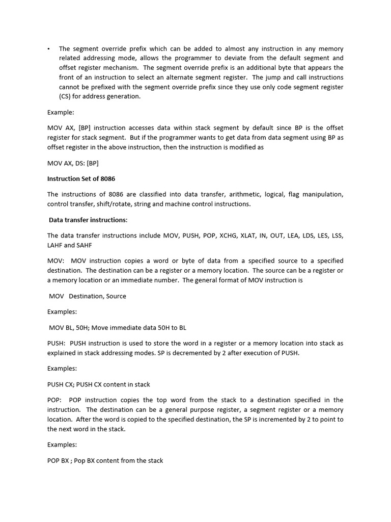 Instruction Set 8086 | PDF