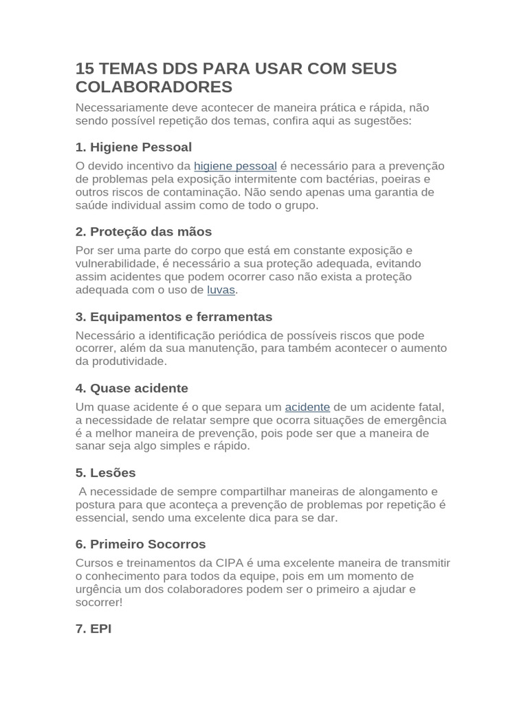 15 Temas DDS para Usar Com Seus Colaboradores | PDF