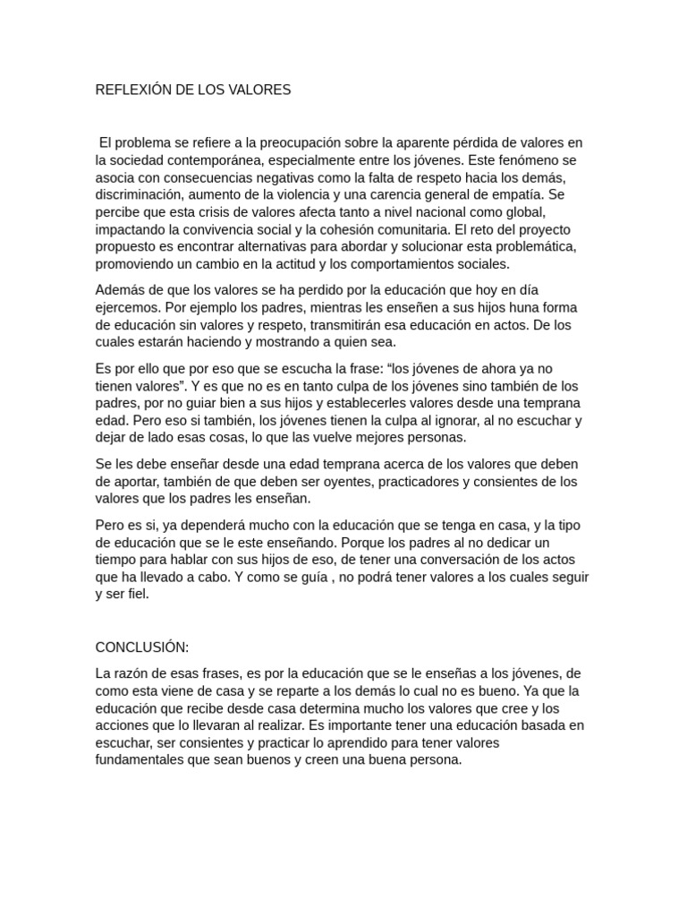Reflexión de Los Valores | PDF