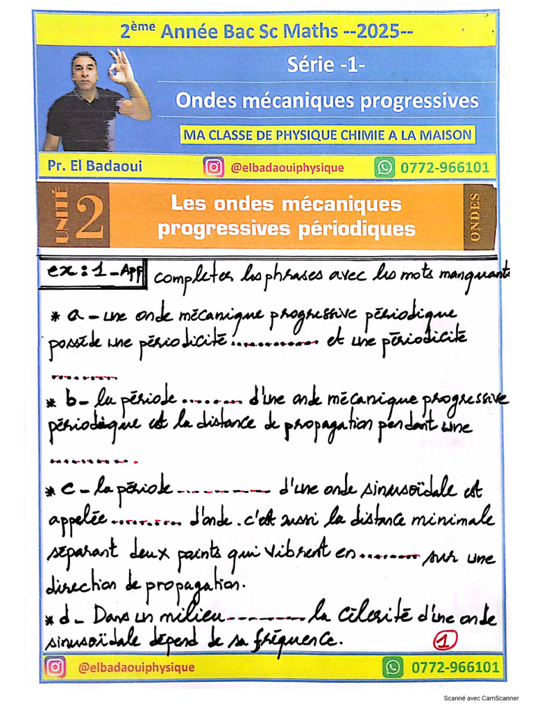 Ondes Mécaniques Progressives Périodiques Prof El Badaoui Deuxième Bac ...