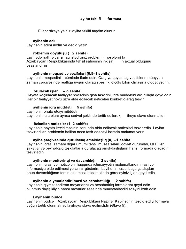 2 Nomreli Elave Layihe Teklifi Formasi | PDF