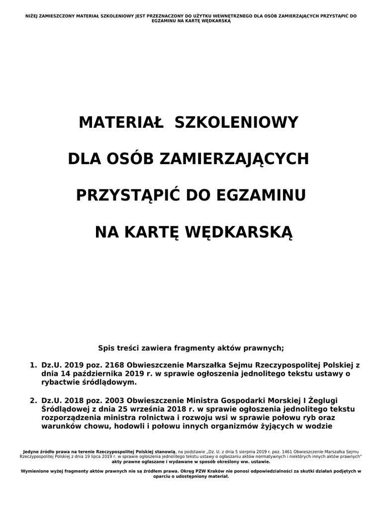Materialy Szkoleniowe Na Karte Wedkarska 2020 | PDF