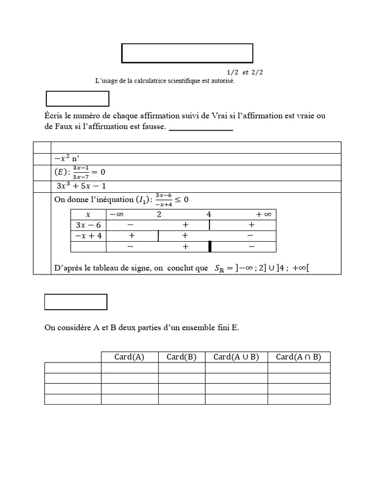 Devoir Surveillé N 1 Maths 1ère A Pdf