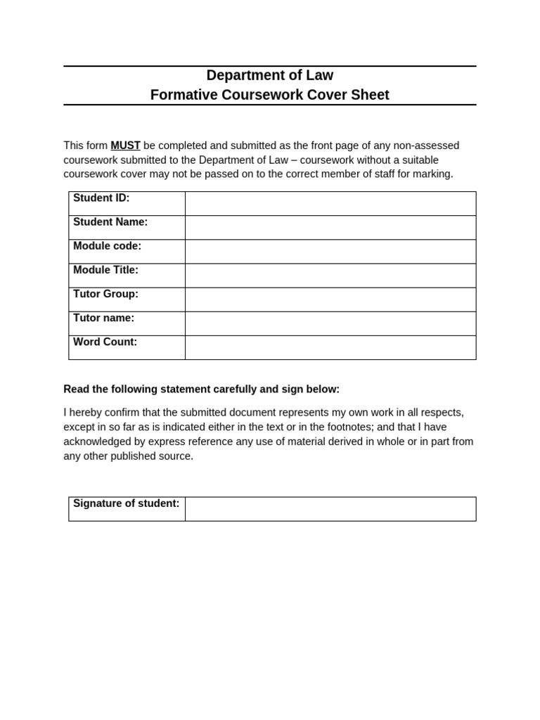 Formative Coursework Cover Sheet | PDF