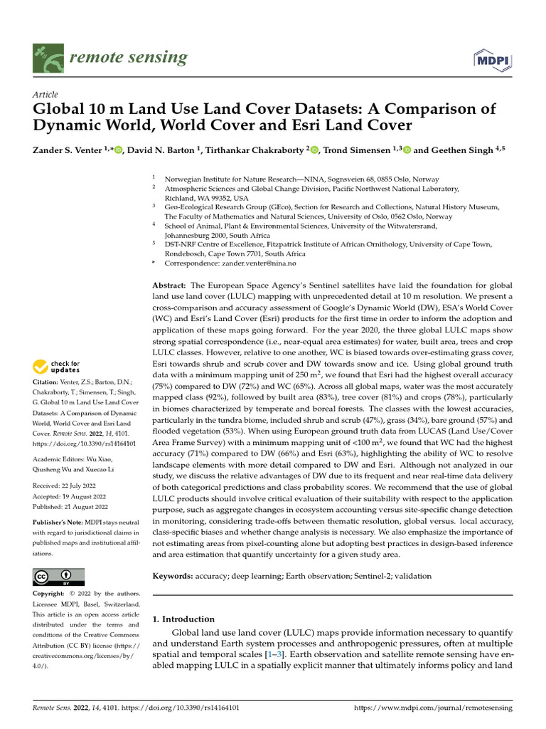 Global 10 M Land Use Land Cover Datasets A Comparison of Dynamic World ...