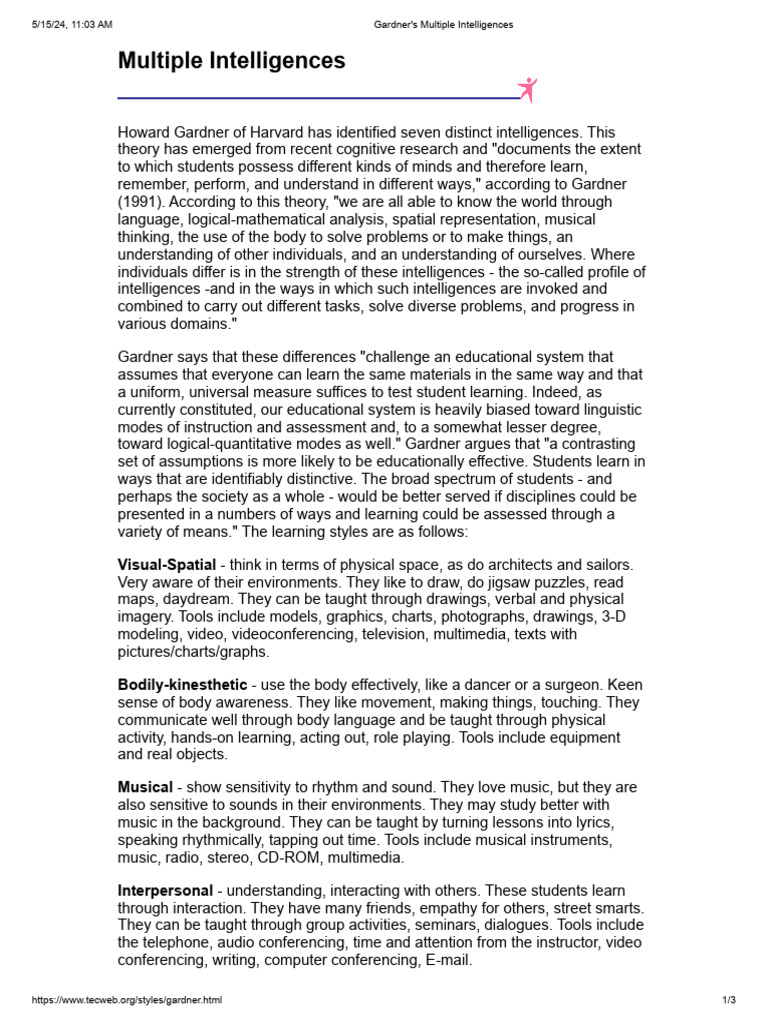 Gardner's Multiple Intelligences | PDF