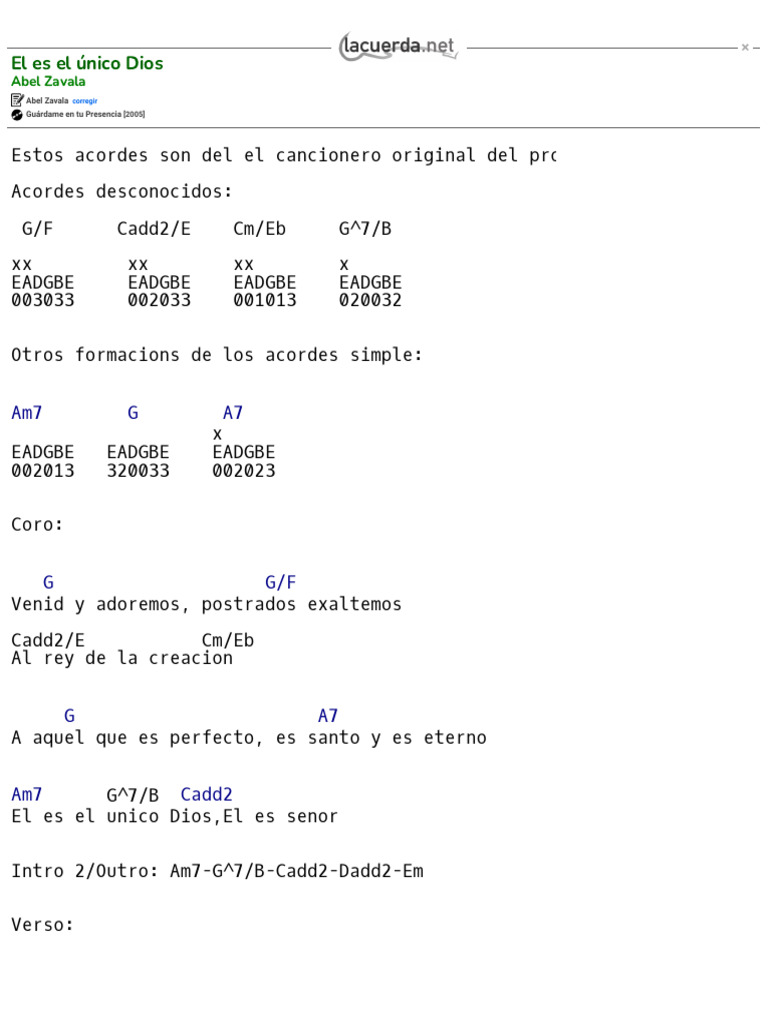 EL ES EL UNICO DIOS, Abel Zavala - Acordes | PDF