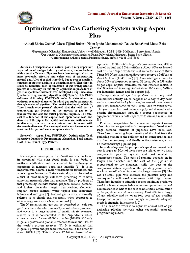 Optimization of Gas Gathering System Using Aspen Plus | PDF