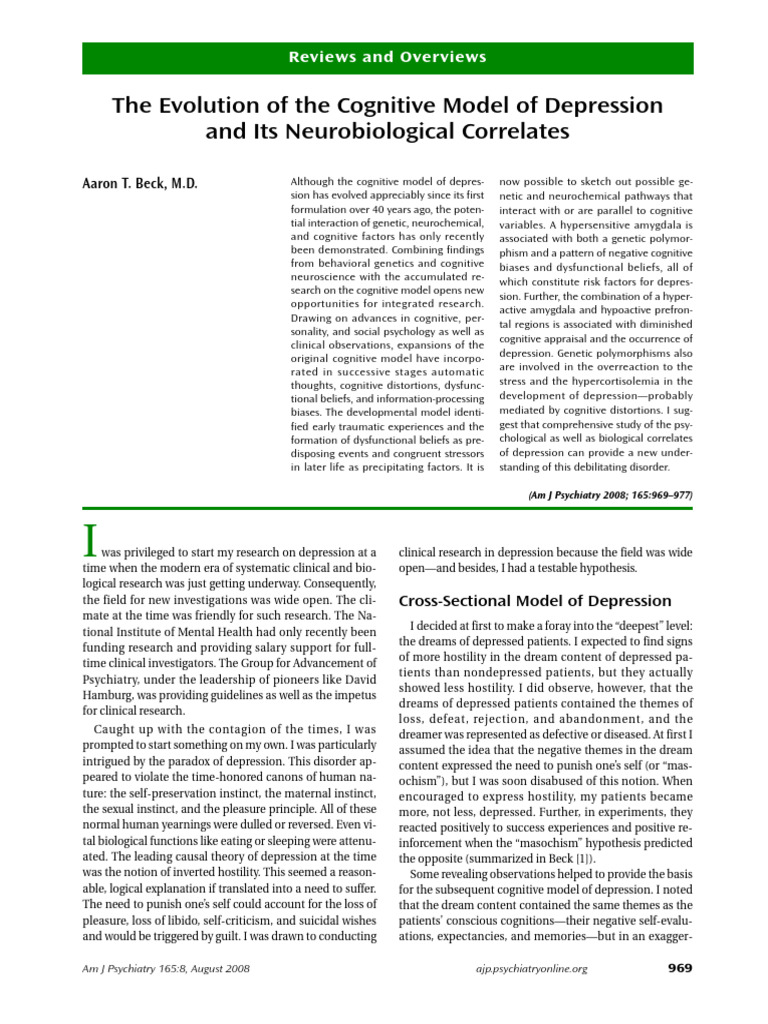 Beck The Evolution of The Cognitive Model of Depression and Its ...