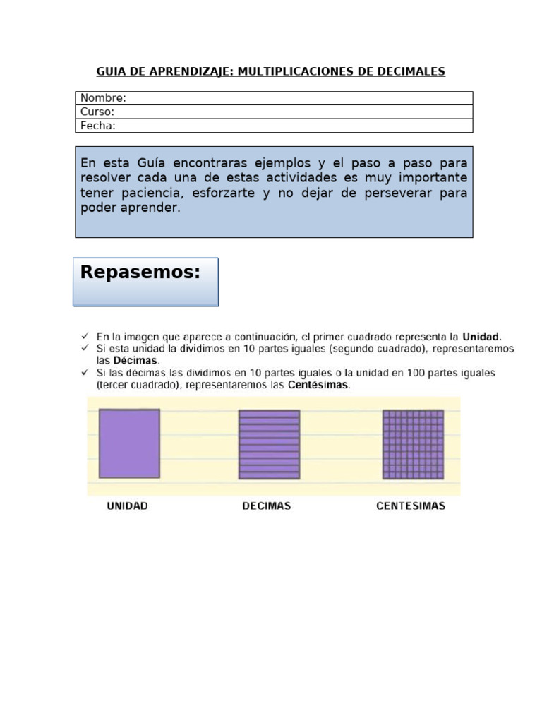 Multiplicaciones con Decimales | PDF