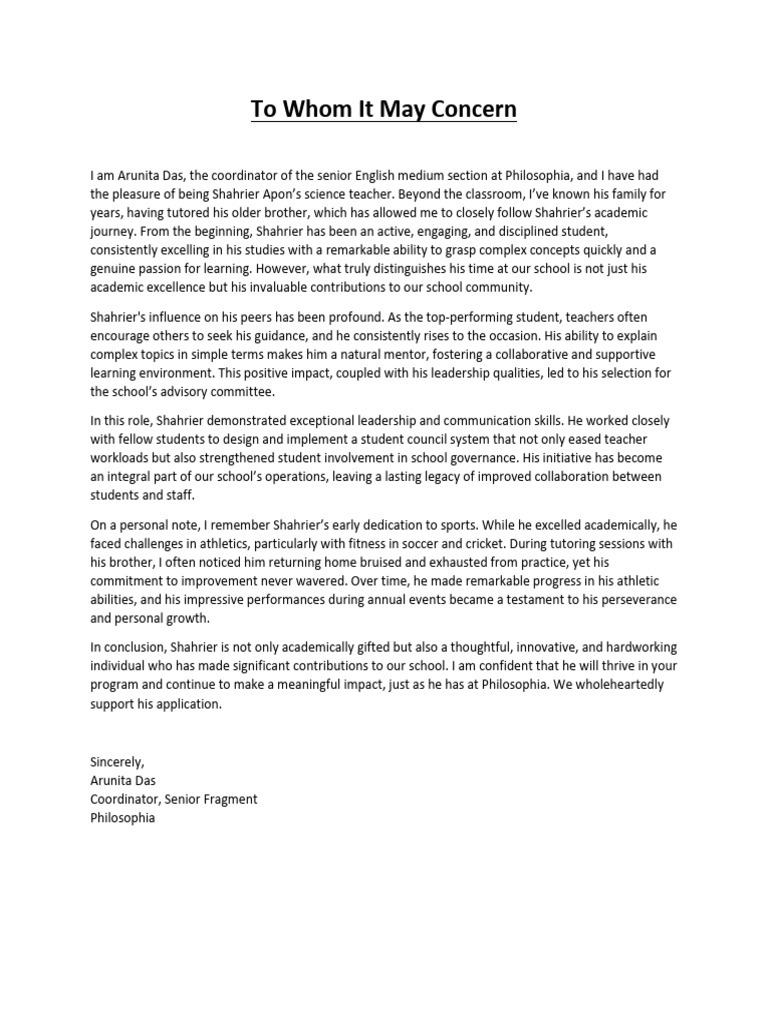 Shahrier Apon Recommendation Letter | PDF