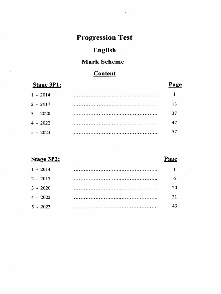 Grade 3 English Progression Test Mark Scheme | PDF