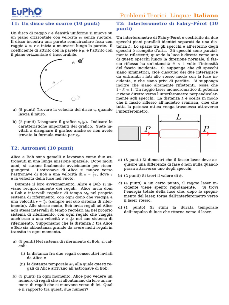 EuPhO 2024 Theory Final IT | PDF