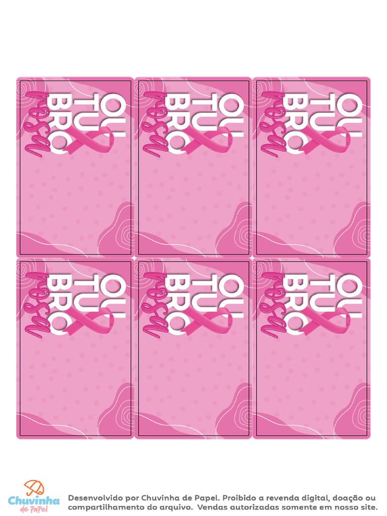 12 PDF Card para Chiclete Flics - Outubro-Rosa - CP | PDF