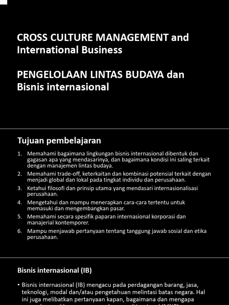 ULS 10 - CROSS CULTURE MANAGEMENT and INTERNATIONAL BUSINESS - semester Genap 2023-2024 | PDF