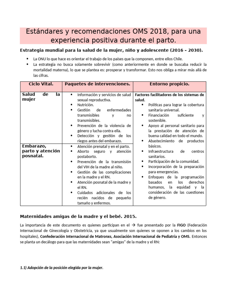 Clase 3 - Estándares y Recomendaciones OMS 2018. | PDF