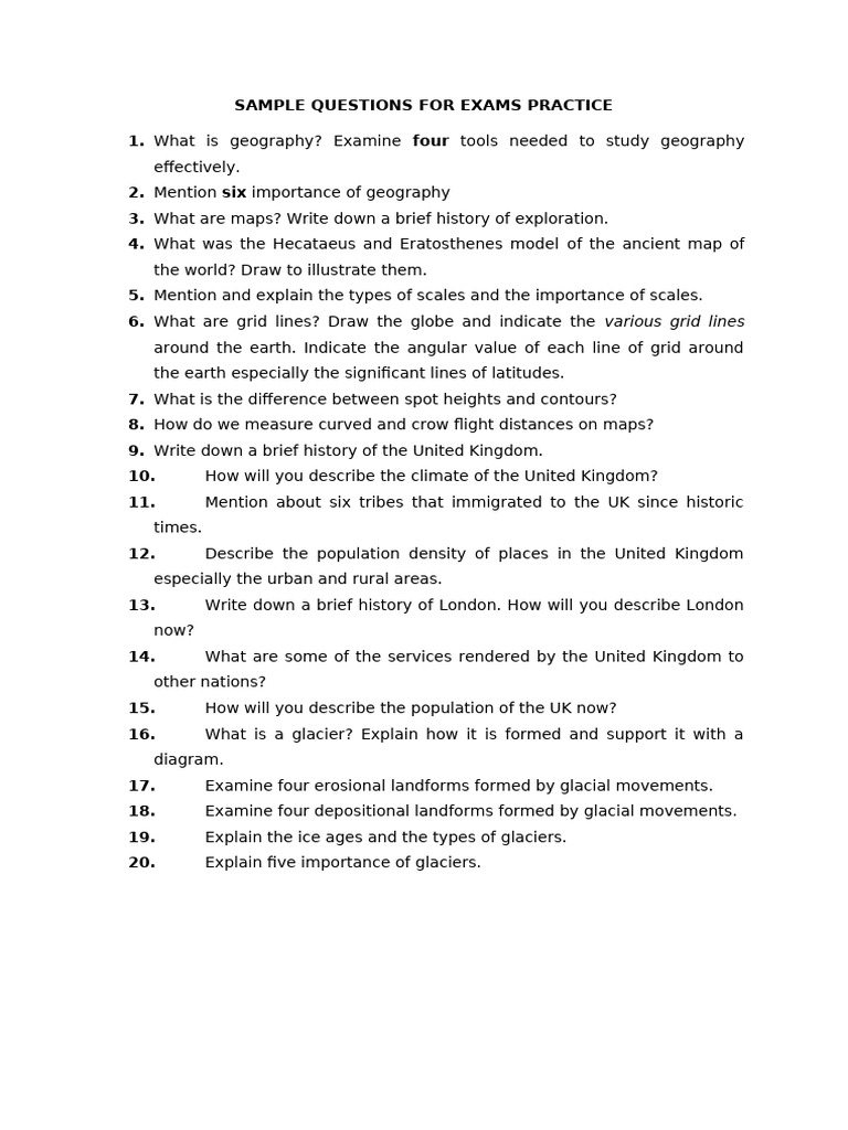Sample Questions For Exams Practice | PDF | History