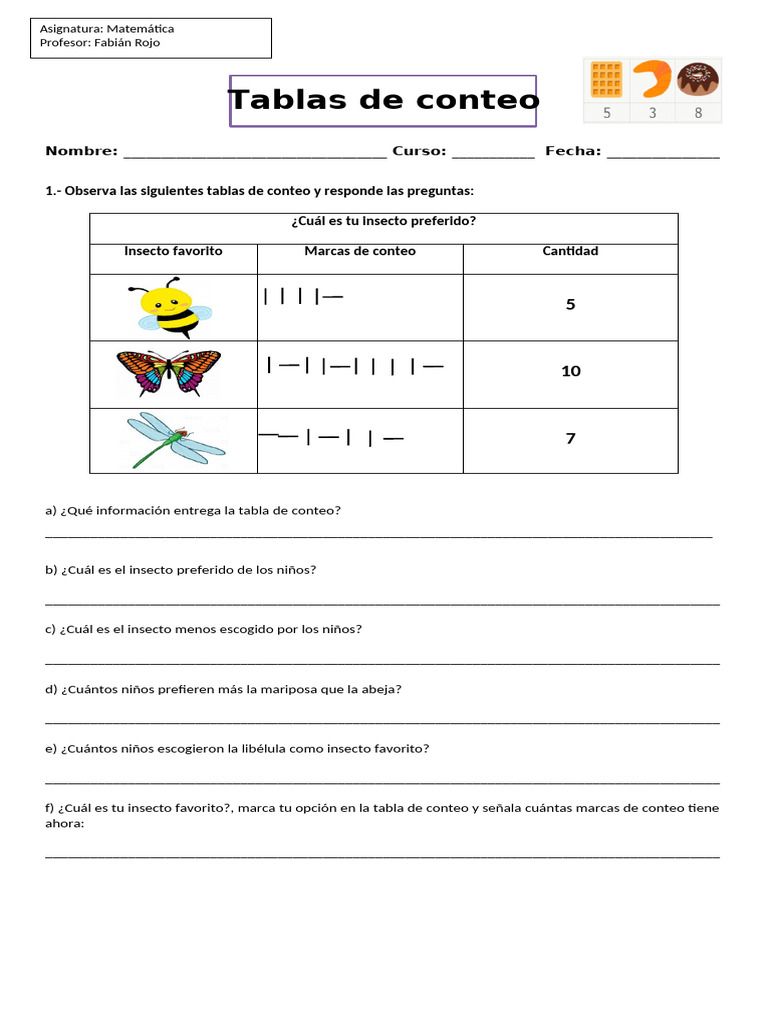 Guía Tablas de Conteo 1° Basico | PDF