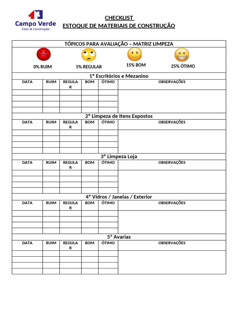 Check-List - Matriz Limpeza | PDF