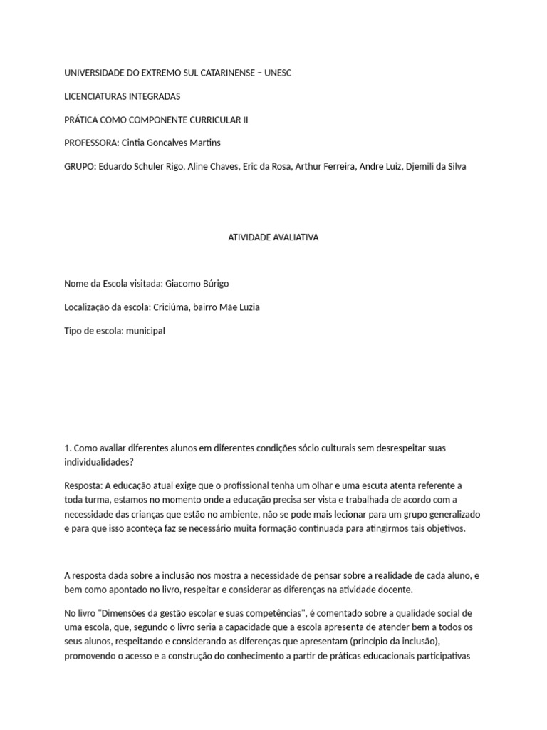 Trabalho PCC II Atvidade Avaliativa 2 | PDF