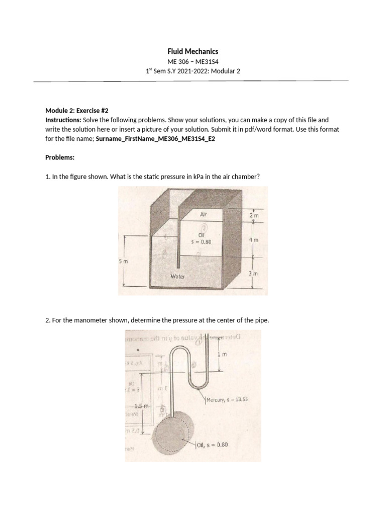 Fluid Mechanics - Exercise #2 | PDF