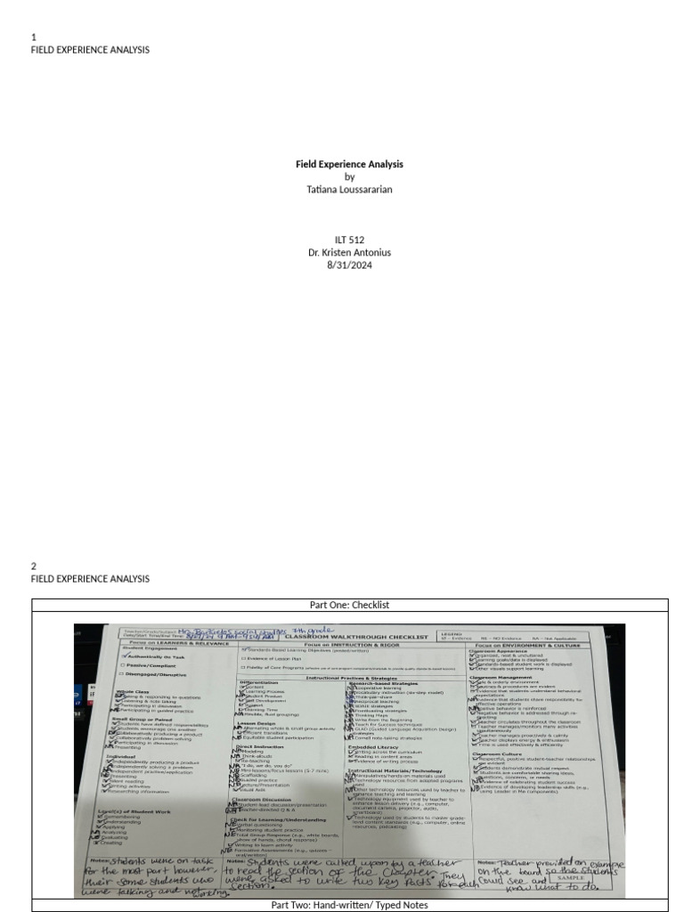 ITL 512 - Field Experience Analysis | PDF