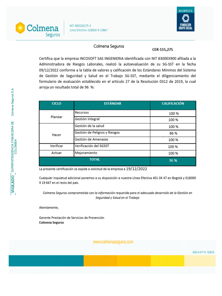 Certificacion ARL | PDF