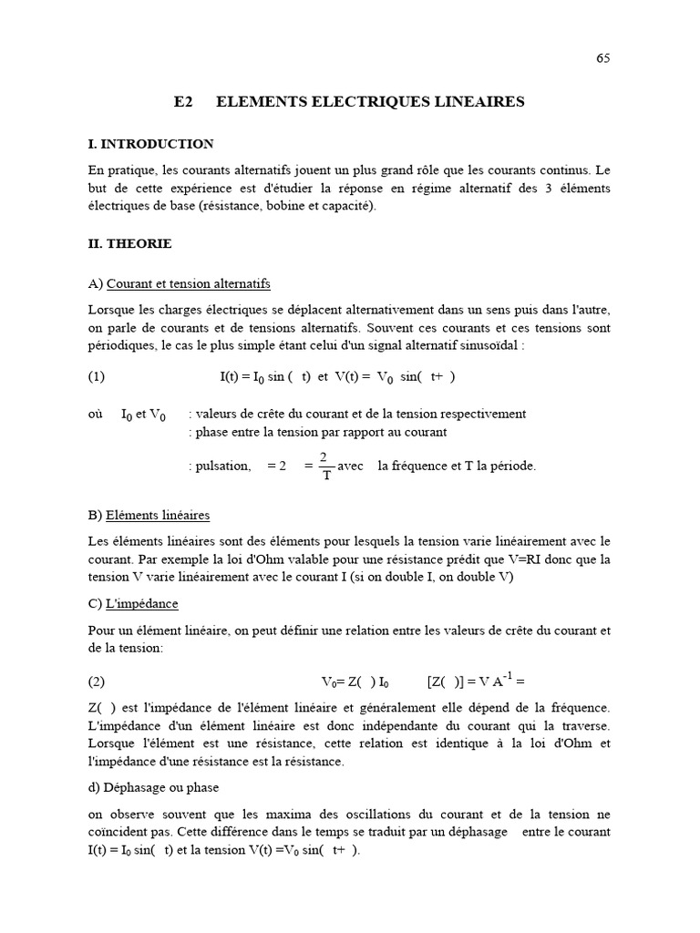 E2 Elements Electriques Lineaires | PDF