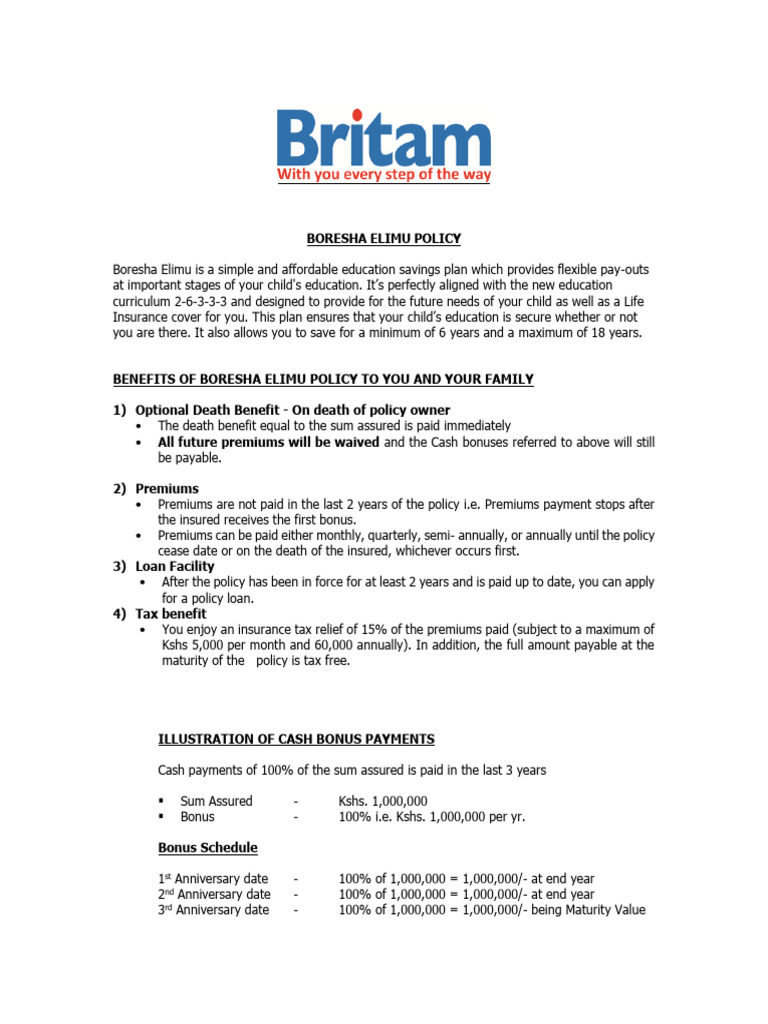 Britam Boresha Elimu Education Plan Sales Aid | PDF | Business | Social ...