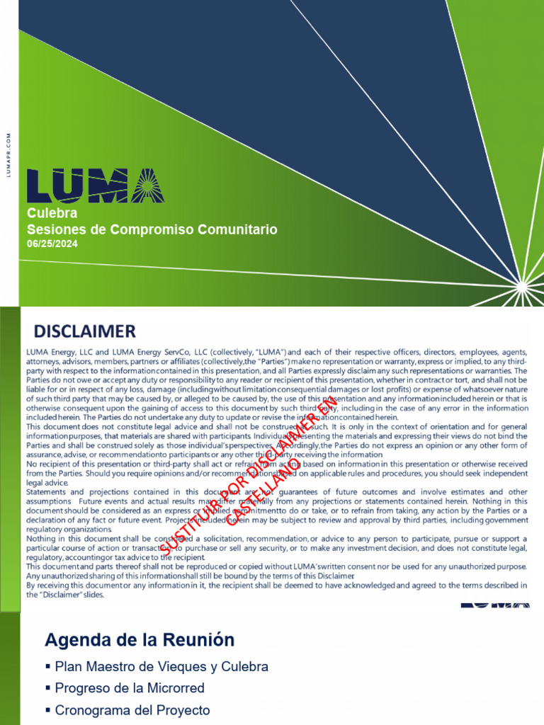 LUMA Presentaton? - Culebra - Community Engagement - DOE - v0 - 26062024 ESP CULEBRA | PDF