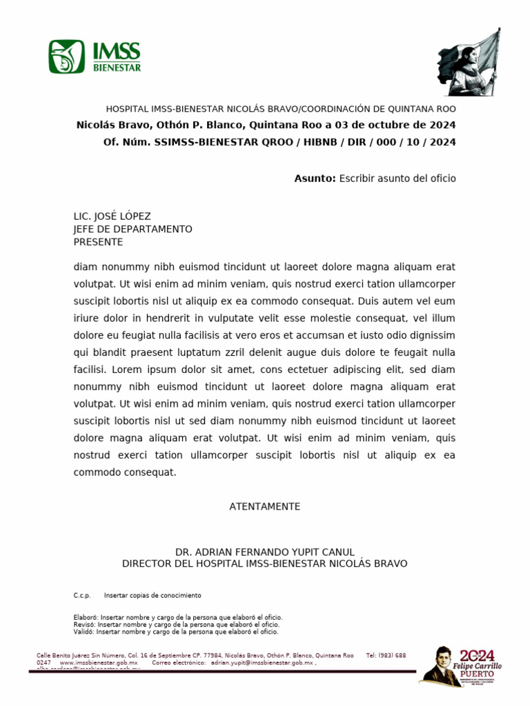 Machote Oficio Act Imss-Bienestar 2024 Actualizado | PDF