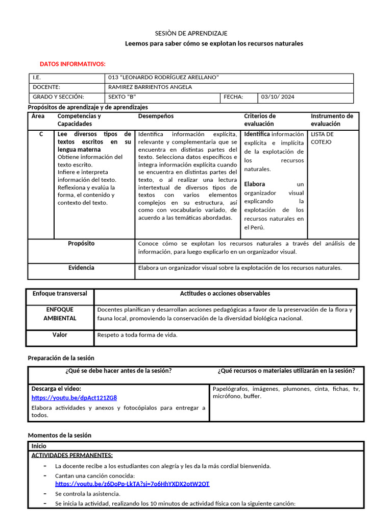 Ses. Leemos para Saber Cómo Se Explotan Los Recursos Naturales 03-10-2024 | PDF