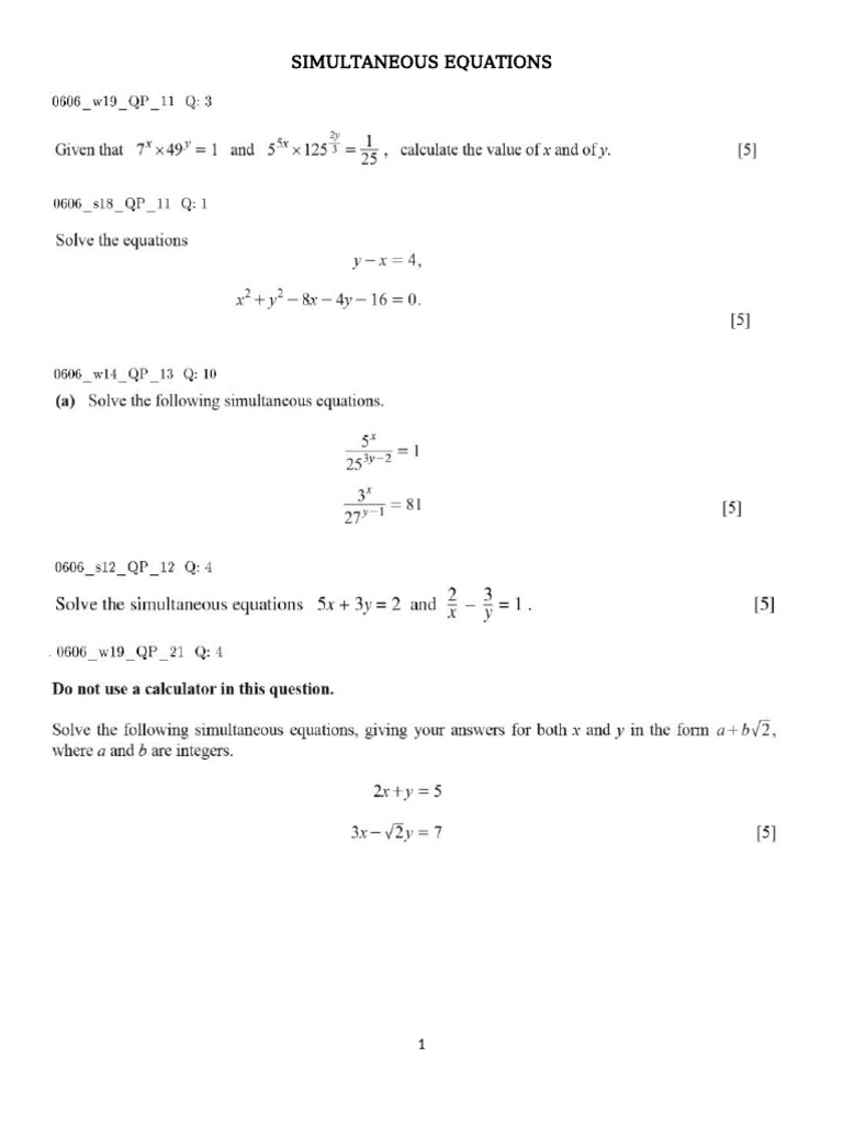 SIMULTANEOUS EQUATIONS (Add Math) | PDF
