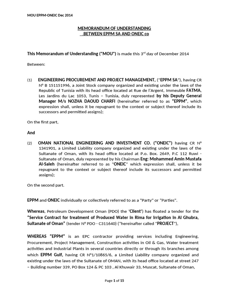 Mou Eppm - Oneic Pdo Rev 04 Final | PDF