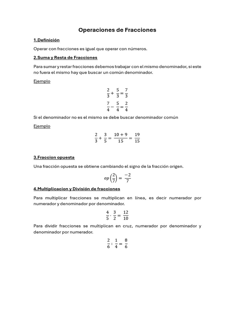 4.Operaciones con Fracciones | PDF