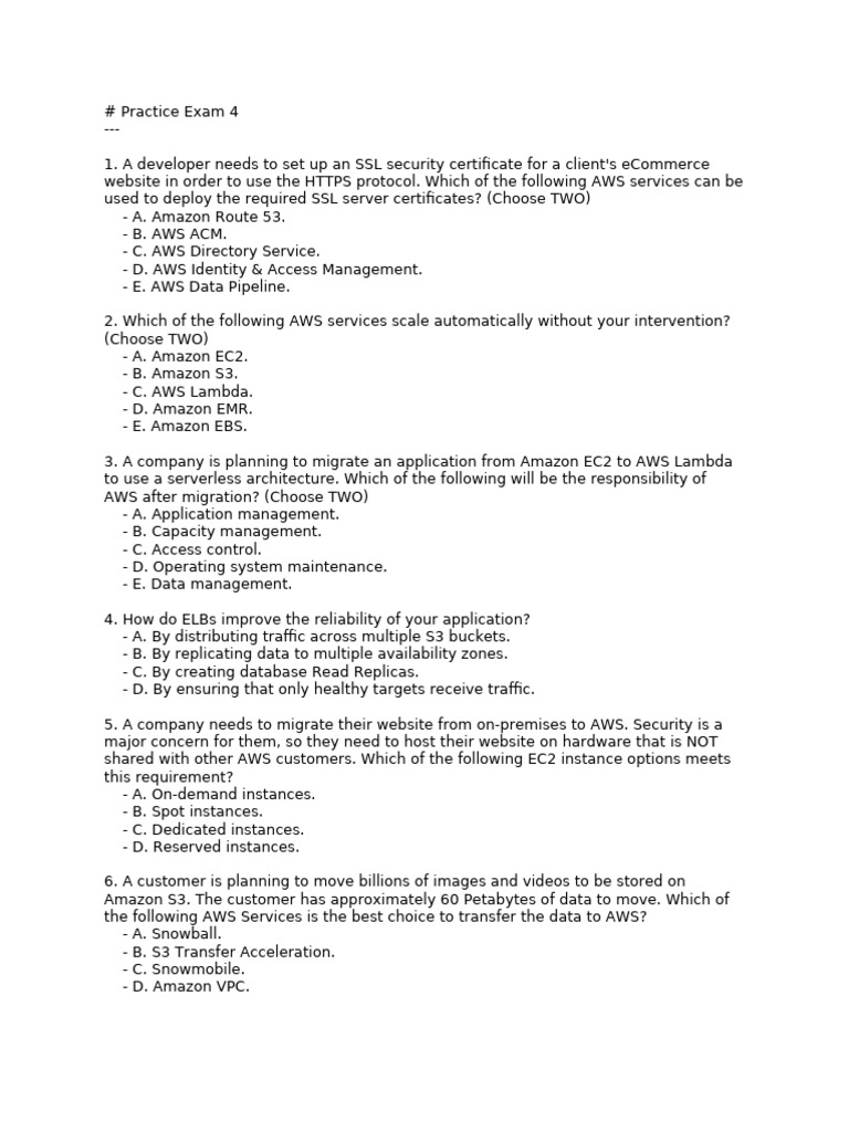 Practice Exam 4.NA | PDF | Amazon Web Services | Cloud Computing