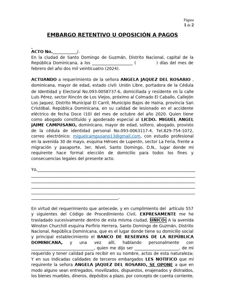Embargo Retentivo U Oposición A Pagos Actualizado | PDF