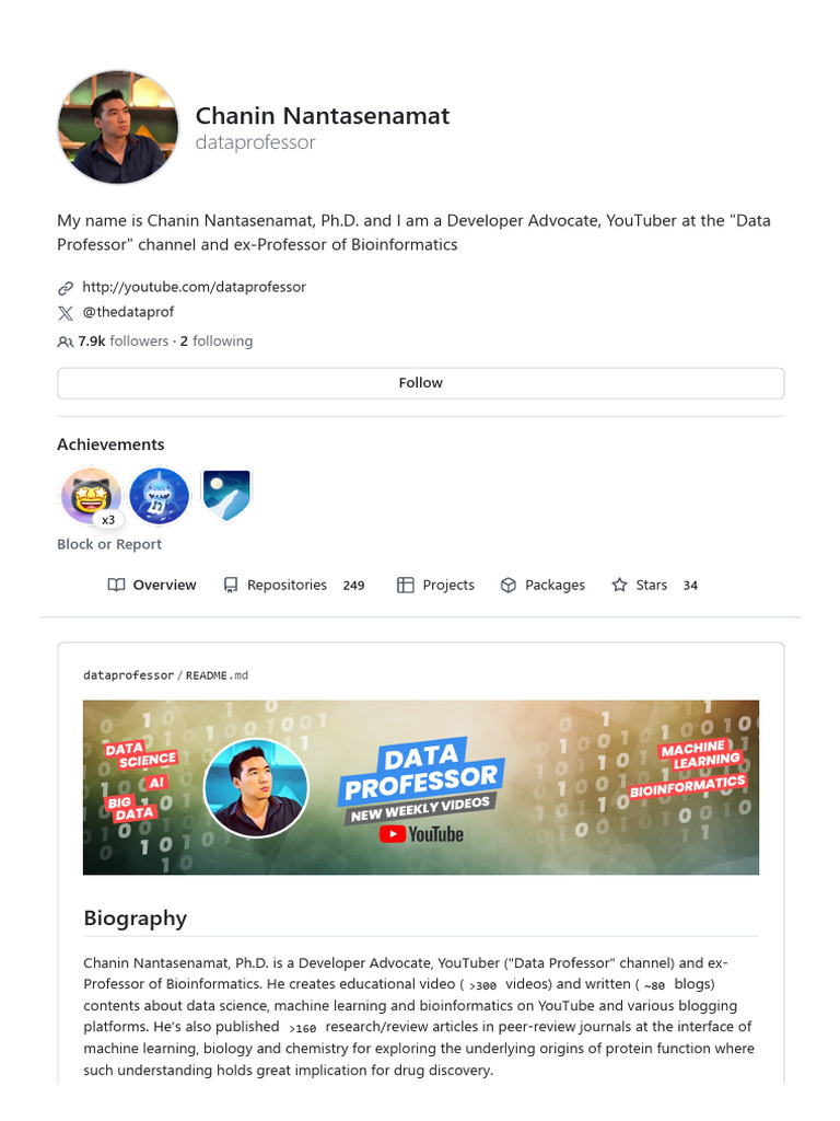 Dataprofessor (Chanin Nantasenamat) GitHub | PDF