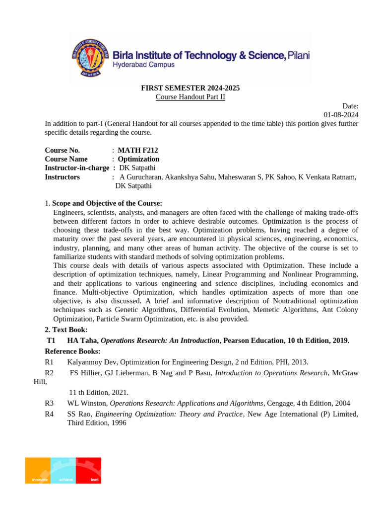 Math F212 I Sem 2024-2025 | PDF