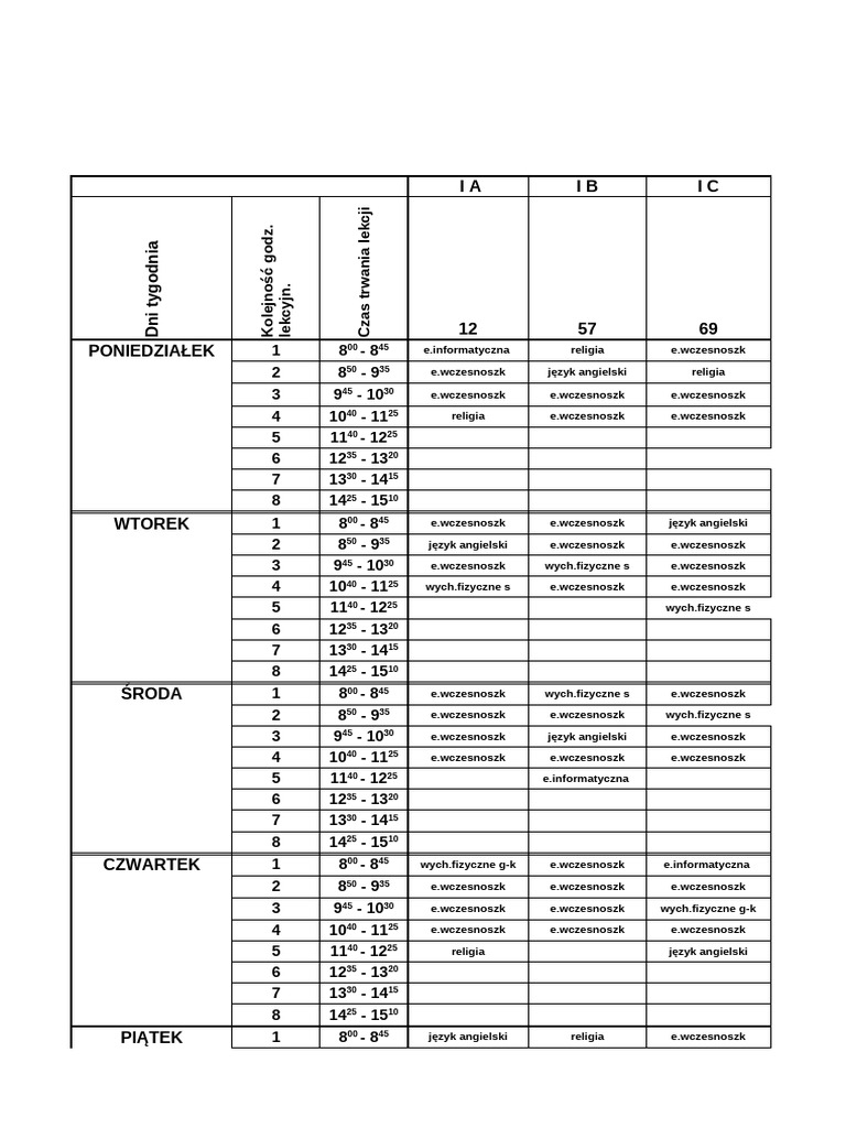 Podzial Godzin 1 3 4 | PDF