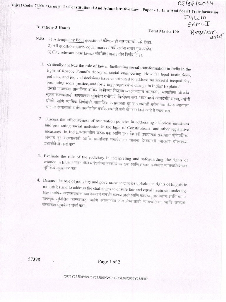 Constitutional and Administrative Law Paper I Law and Social TR | PDF