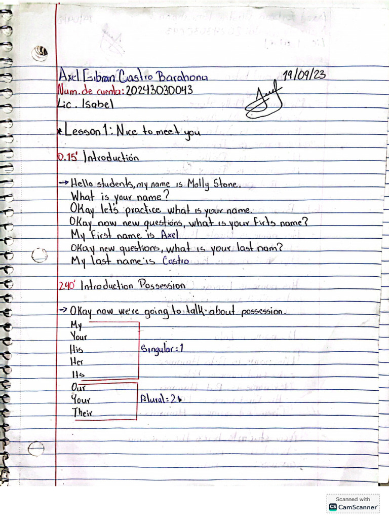 Toma de Notas. Lección 1 Nice To Meet You | PDF