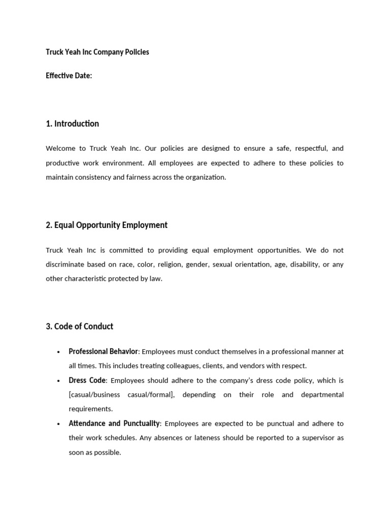 Truck Yeah Inc Company Policies | PDF