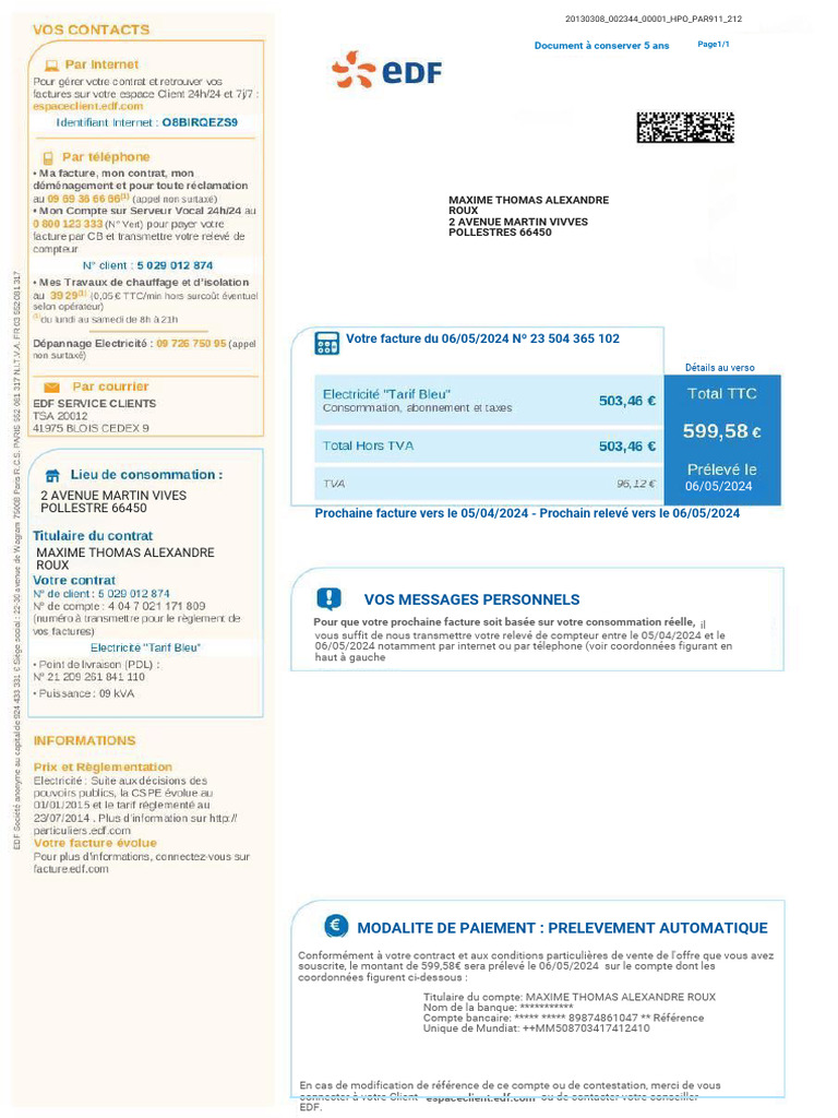 Facture Edf PDF 2024 | PDF