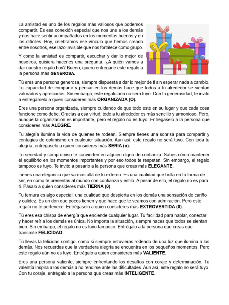Actividad Del Regalo | PDF