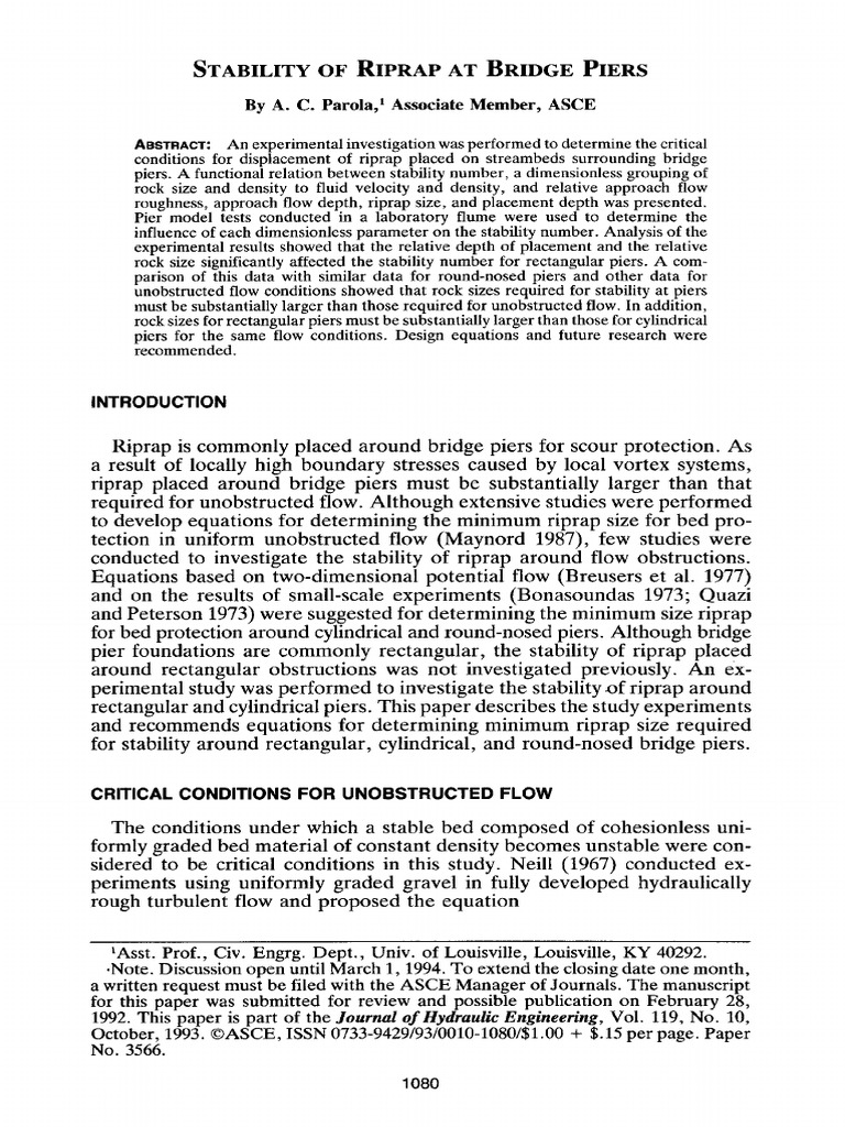 1993-Parola - Stability of Riprap at Bridge Piers | PDF