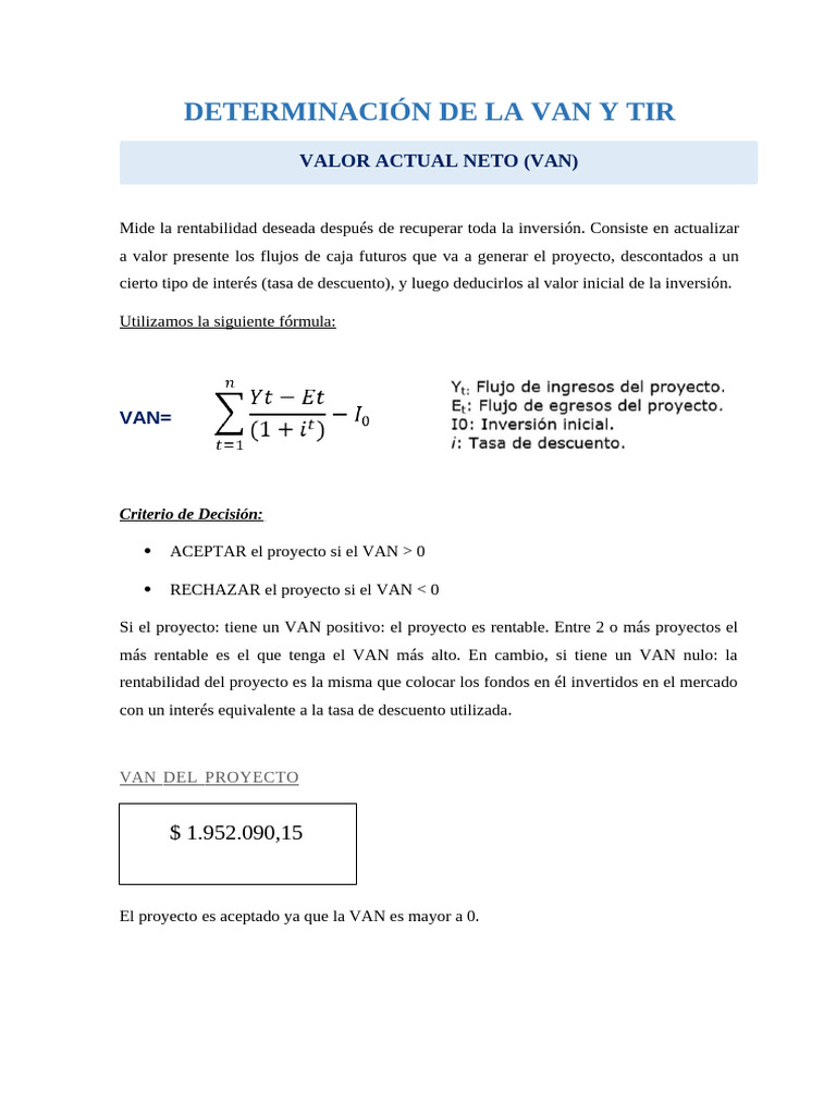 Determinación de La Van y Tir | PDF