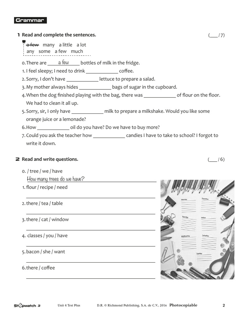 Unit 4 Test Plus: Grammar Exercises | PDF | Cooking, Food & Wine