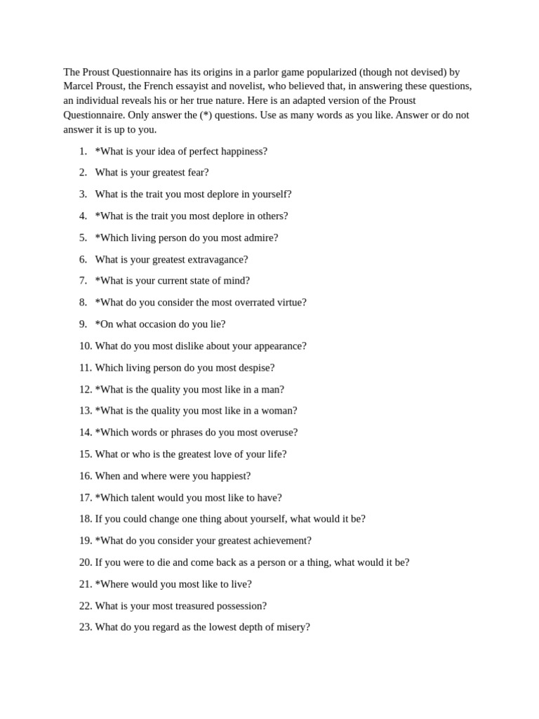 The Proust Questionnaire | PDF